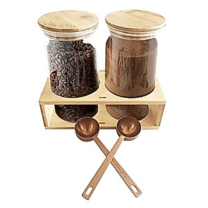 2 PCS Coffee Containers, Sealed Glass Containers with Spoon for Ground Coffee, Beans, Tea, Sugar, Nuts and Loose Tea Storage Jars 2x 45oz