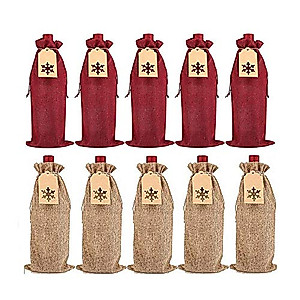 LOKIPA Burlap Wine Bags，12 Pcs Christmas Jute Wine Bags with Drawstrings and Tags for Party