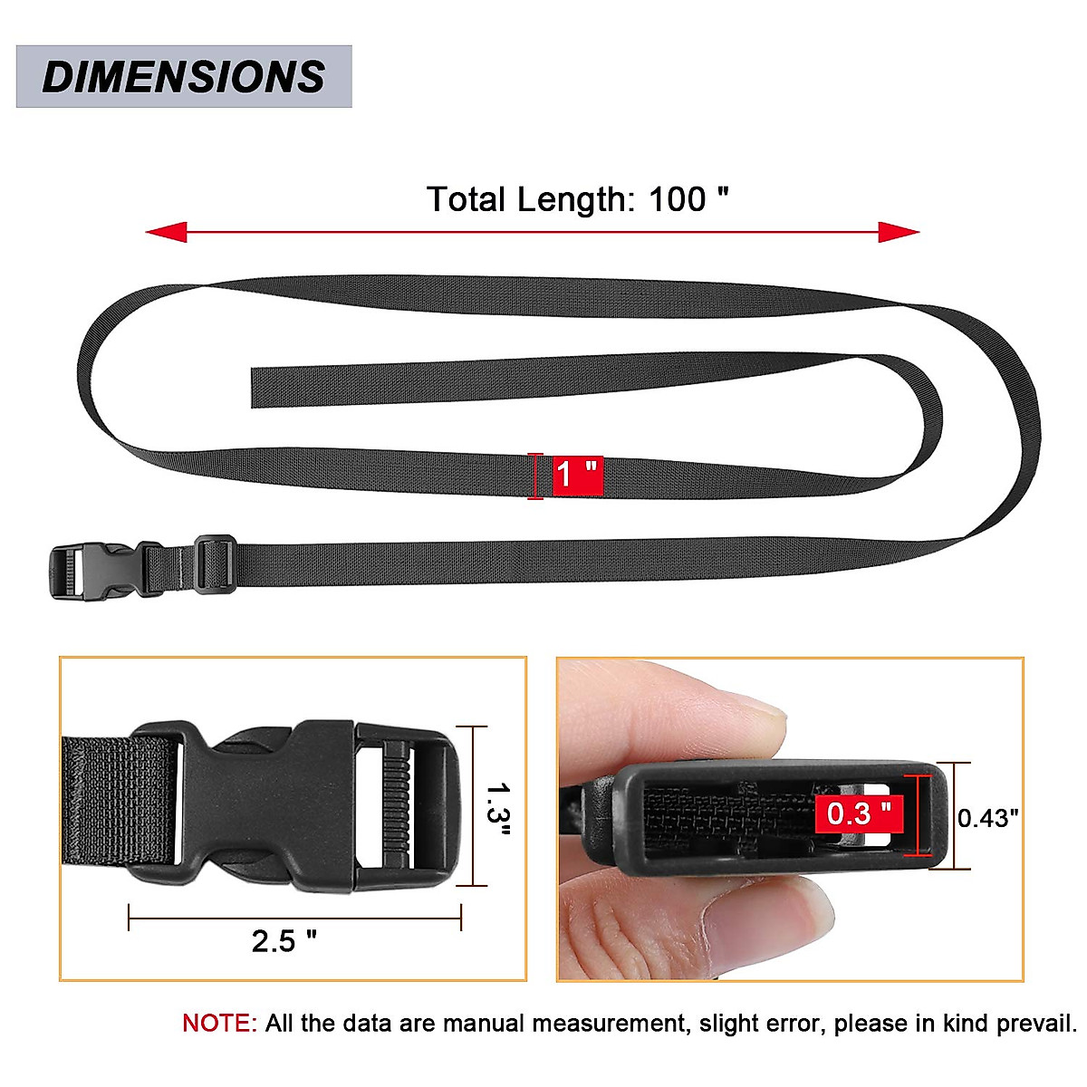 MAGARROW 40" Strap Buckle Packing Straps Adjustable 1-Inch Belt (1" Wide - 40" Long, Black (4 PCS))