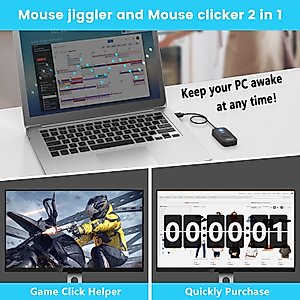 Cloudeck Mouse Jiggler Undetectable for Computer, USB Mouse Mover, Gaming Automatic Continuous and Assistive Click Device, Plug & Play, Simulate Mouse Pointer Movement to Prevent PC Going Sleep
