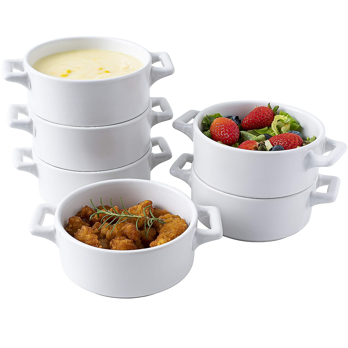 Bruntmor 6" Ceramic Plates Set of 4, Round Grey Ceramic Salad Plates For Kitchen Dish Plates, Ceramic Dinnerware appetizer Plates with handle,Serving Platter for sushi and Sizzling