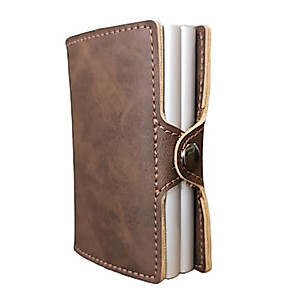 Minimalist Leather Card Holder With RFID Protection Wallet,12 cards in the sliding cover,2 interior slots for 4 cards,cash in its pressure system,0.98 x 2.75 x 3.85,Elegant black gift box (Dark Brown)