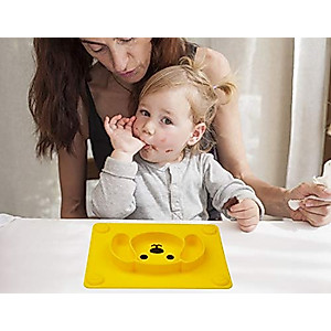 Qshare Toddler Plate, Portable Baby Plates for Toddlers and Kids, BPA-Free Strong Suction Plates for Toddlers, Dishwasher & Microwave Safe Silicone Placemat 11x8x1 inch (3Puppy-Yellow)