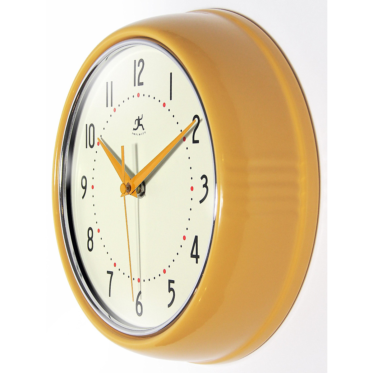Infinity Instruments LTD. Retro 9 inch Silent Sweep Non-Ticking Mid Century Modern Kitchen Diner Wall Clock Quartz Movement Retro Wall Clock Decorative (Saffron Yellow)…