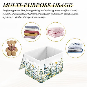 Wassud Storage Bins with Lids Spring Floral Collapsible Stackable Fabric Linen Baskets Closet Organizer Container,16.5"x12.6"x11.8"