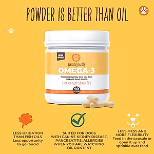 Omega-3 Fish Oil for Dogs by Pawsomely Healthy - High in EPA, DHA - Allergies, Itching, Shedding - Supports Immune System, Skin, Coat, Heart, Joints - 90 Powder Capsules