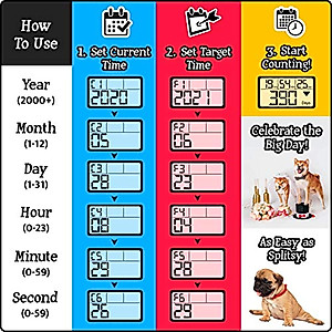VERISS Digital 9999 Days Countdown Clock Timer with Backlight - Count Down Your Retirement, Wedding, Christmas, Vacation and All Calendar Event Dates in Your Life - Dog Collection (Black - 8 Frames)