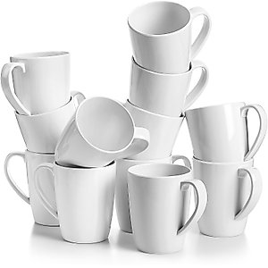 Nitial Melamine Coffee Mug Set of 12, 10 oz Melamine Cups with Handles Vintage Unbreakable Coffee Mug Retro Style Drinking Cups for Latte Party Office Home Beverage Water (White)