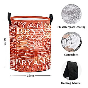 Custom Laundry Basket Personalized Collapsible Laundry Hamper with Name Customized Dirty Clothes Storage Basket with Handle for Bedroom (Name Orange)