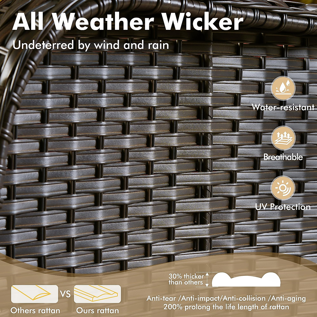 XIZZI Patio Furniture Set with Swivel Rocking Chairs,6 Pieces All Weather Wicker Outdoor Furniture with Sofa,High Back Patio Conversation Set for Balcony,Deck,and Backyard,Brown Rattan Navy Blue