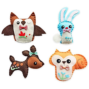 MOVEBO Felt DIY Sewing Crafts Animal Crafting Sewing Kit Fun DIY Stuffed Animal Sew Kits for Kids Boys and Girls (4 Animal Toy DIY Set Including Rabbits, Owls, Squirrels, Deer)