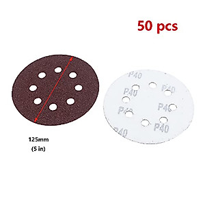 Antrader 50 PCS 5 Inch 40 Grit Sanding Disc 122mm 8 Hole Hook and Loop Sandpaper Air Power Angle Grinder Sander Disk Abrasive Tools Polising Pad for Random Orbit Sanders