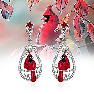 Cardinal Earrings for Women S925 Sterling Silver Teardrop Dainty Cute Dangle Drop Piercing Stud Red Fashion Hypoallergenic Crystal Ruby Animal Bird Valentine's Day Jewelry