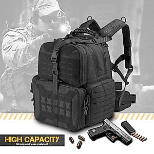 VOTAGOO Tactical Range Backpack, Gun Bag for Handguns and Ammo, 3 Pistol Carrying Cases for Hunting Shooting