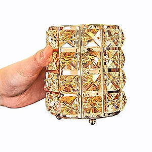 Luckymoo Crystal Beads Makeup Brush Holder Brush Pen Pencil Holder Pot Cup Pencil and Make Up Storage Cup, Round Luxurious Jewelry Rack (Golden)