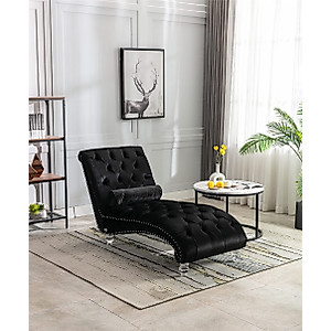 Leisure Velvet Concubine Sofa Accent Sofa Chaise Reclining Lounger Barrel Sofa with Acrylic Feet (Black)