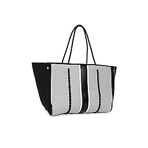Haute Shore-Greyson Dash Neoprene Tote Bag w/Zipper Wristlet,Heather Marle W/White and Black Stripe