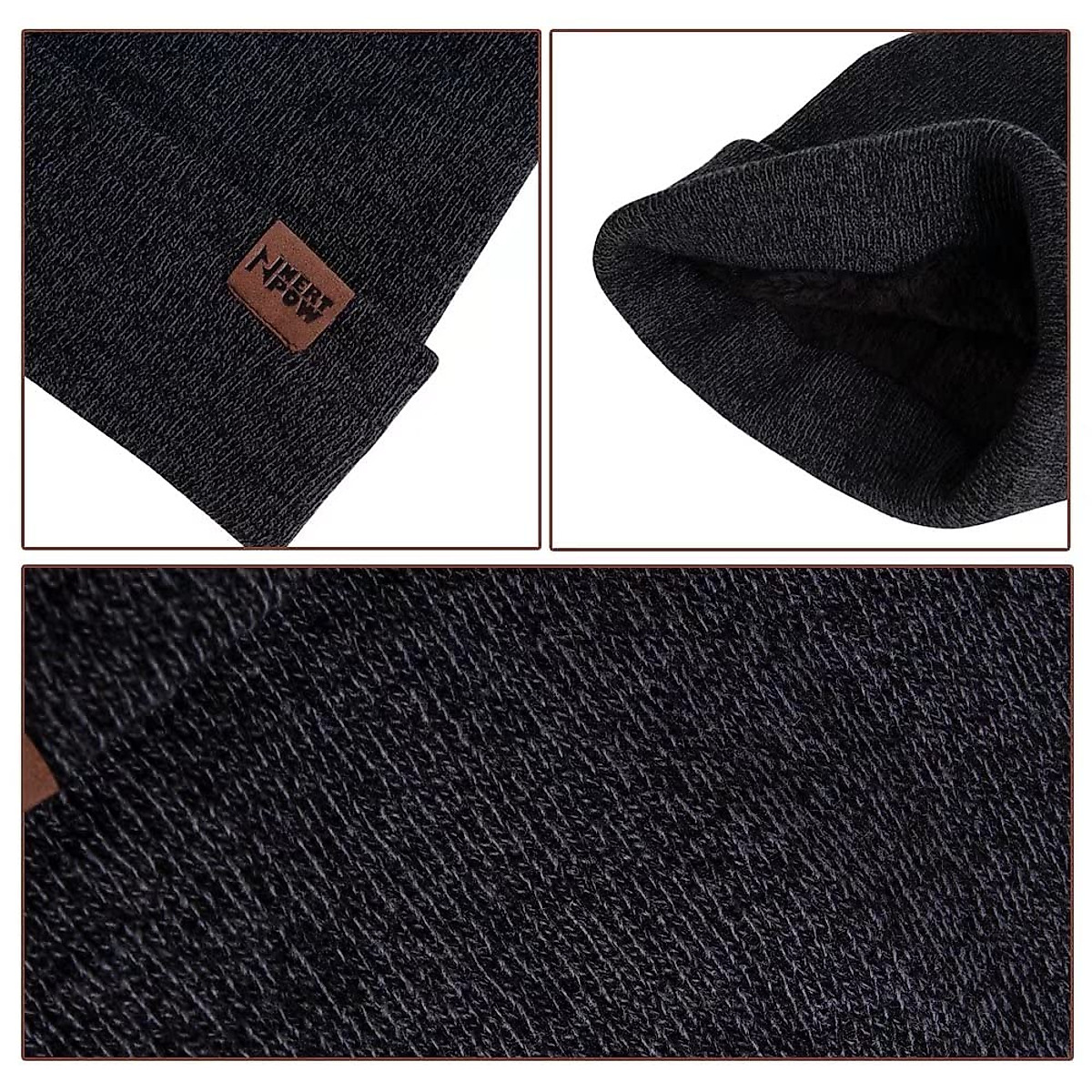 Winter 1-3 PCS Beanie Hat Gloves Scarf For Men And Women, Knit Thick Fleece Lined Warm Touchscreen Gloves Beanie Infitiny Scarf Set (Gloves&Beanie&Scarf Black White)