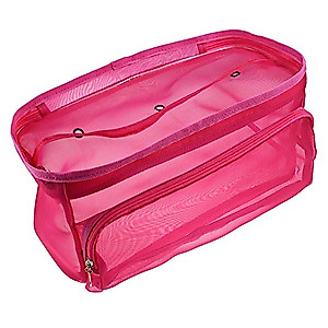 Knitting Bag, Yarn Tote Bag for Knitting Projects, Mesh with Zipper Closure Organizer Case Storage Bag for Arts Crafts, Sewing, Needlework, Yarn Projects,13.7''x7.5''x5.9'',Rose Red