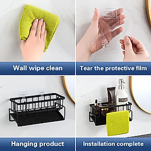 YISMAN Sink Holder for Sponge, Dish Brush, Soap, Scrubber, Dishcloth, No Punching,with Detachable Hanging Rod,Grey