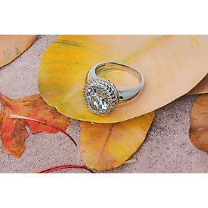 KOKAV 925 Sterling Silver Oval Genuine Aquamarine 4-5/8 Ct Statement Ring, Size 8