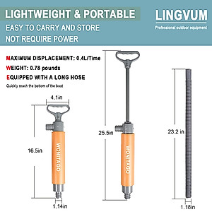 LINGVUM Bilge Pump for Kayak Canoe and Boat - 17 Inch Manual Portable Kayak Hand Water Pumps with Reversible Hose Orange