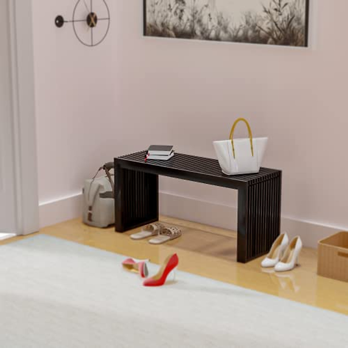 APRTAT Bamboo Dining Bench, 35 inch Farmhouse Decor Indoor Kitchen Table Bench, Entryway Shoe Rack Bench, Outdoor Bench, Solid Bamboo Benches for Living Room, Hallway, Bedroom, Bathroom