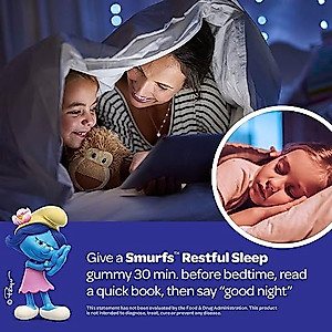 The Smurfs 1mg Melatonin Gummies for Kids with Chamomile & Lemon Balm for a Restful Sleep Age 3+ | Non-Habit Forming | Made with Real Fruit in a Smurf Berry | Doctor Developed | 50 Vegetarian Gummy
