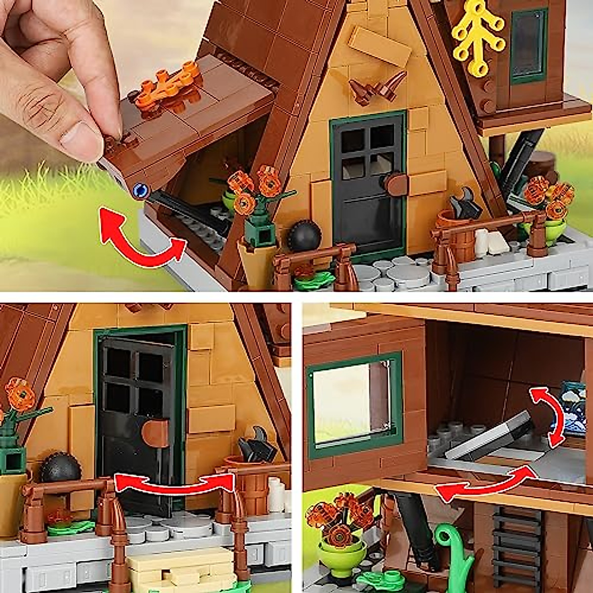 QLT A-Frame Cabin Building Set, Jungle Wood-Cabin House Building Set with LED Lighting Kit, Camping Friends Set Gift for 6+ Year Old Kids, Compatible with Lego (683 Pcs)