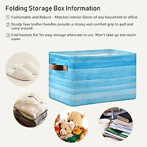 Blue Wood Panel Texture Storage Basket Bins Decorative Toy Organizer Bins Laundry Hamper Baskets with Handles for Pet Books Clothes Makeup Nursery Closet Office,1 pcs