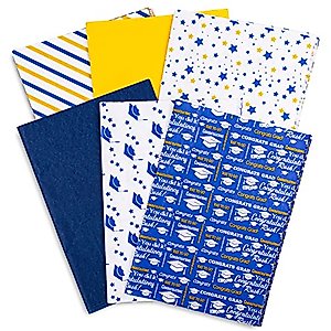 Whaline Graduation Tissue Paper Bulk 6 Style Gift Wrapping Paper White Blue Gold Congrats Grad Star Grad Cap Decorative Art Tissue for DIY Crafts Graduation Party Gift Packing Supplies, 90 Sheet