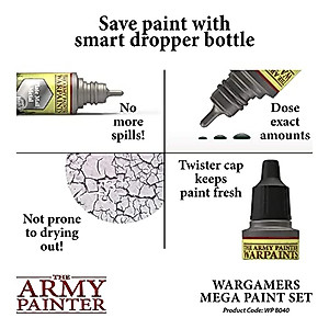 The Army Painter Mega Paint Set (60 Paints Plus 100 Rust-Proof Mixing Balls) - Mega Brush Set Bundle - Miniature Painting Kit of 60 Acrylic Paints and 10 Wargamer Miniature Paint Brushes