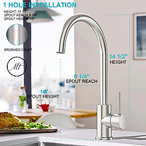 Bar Sink Faucet, Single Hole Stainless Steel Sink Faucet for Kitchen Bathroom Farmhouse RV Campers, Brushed Nickel Single Handle Bathroom Sink Faucet