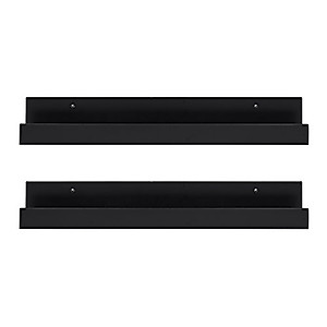 Kate and Laurel Levie 24 inch 2-Pack Wood Floating Wall Shelf Picture Frame Holder Ledge, Black