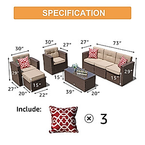 Super Patio Outdoor Furniture 7 Pieces Patio Furniture Set, Rattan Patio Conversation Sets with Coffee Table, Outdoor Wicker Sectional Couch Sofa Set with Ottoman for Deck, Garden, Porch, Brown