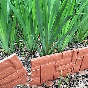 SUBBYE Plastic Flower Bed Edging Fencing for Garden Decor - Tall 23cm Red Stone Brick Effect Portable Lawn Edging Interlocking Panels, 6 Pack