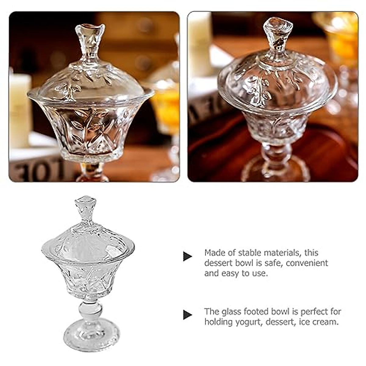 ABOOFAN Ice Cream Glass Ice Cream Bowl Clear Footed Small Dessert Cup Sundae Parfait Trifle Bowl Small Glass Bowl Candy Jar with Lid for Dessert Snack Cereal Fruit and Nut Bowls