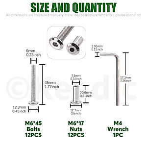 Keadic 25 Pcs M6 x 25mm Socket Cap Bolts Barrel Nuts Kit with Hex Key, Silver Binding Screws Stud Posts Assortment Kit Countersunk Furniture Crib Bolts for Bed Chair Table Cabinet