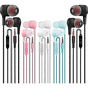 XINLIANG Earbuds Wired Earphones 5 Pack 3.5mm in-Ear Headphones with Microphone for Laptop, Tangle Free Ear Buds for Chromebook, Android, Gaming, Mp3, Cheap Earbuds for Kids School Students