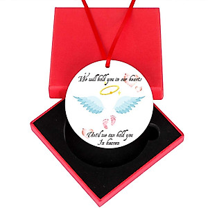 FaCraft Baby Christmas in Heaven Ornament - 3" Angel Memorial Christmas Ornaments - Footprint Hold You in Our Hearts Loss of Baby Sympathy & Memorial Gifts