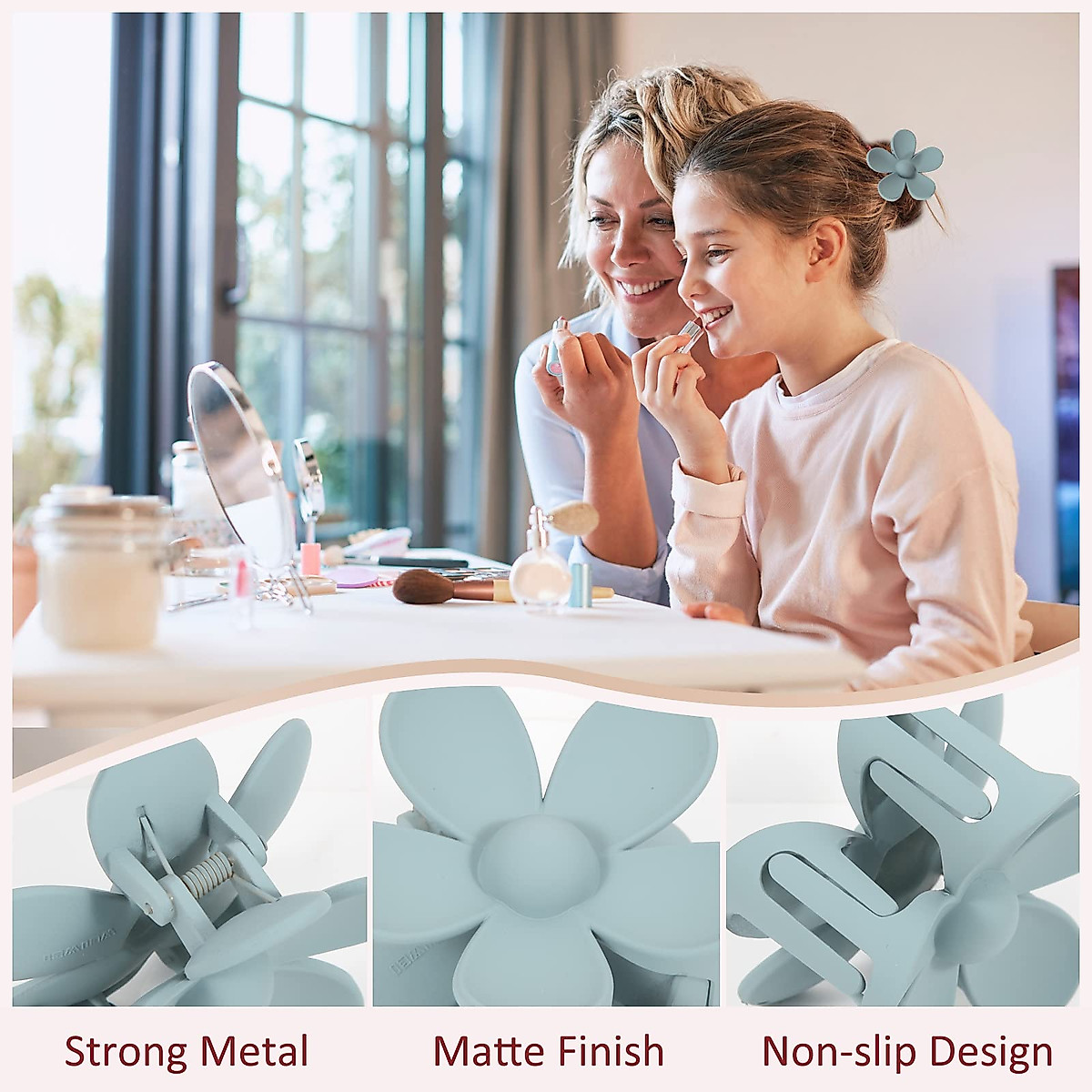 7 Pack Flower Claw Clips, Hair Clips for Women and Girls, 3" Medium Hair Claw Clips Matte Hair Clip Strong Neutral Hair Claws Cute Claw Clip Hair Accessories for Thin Hair