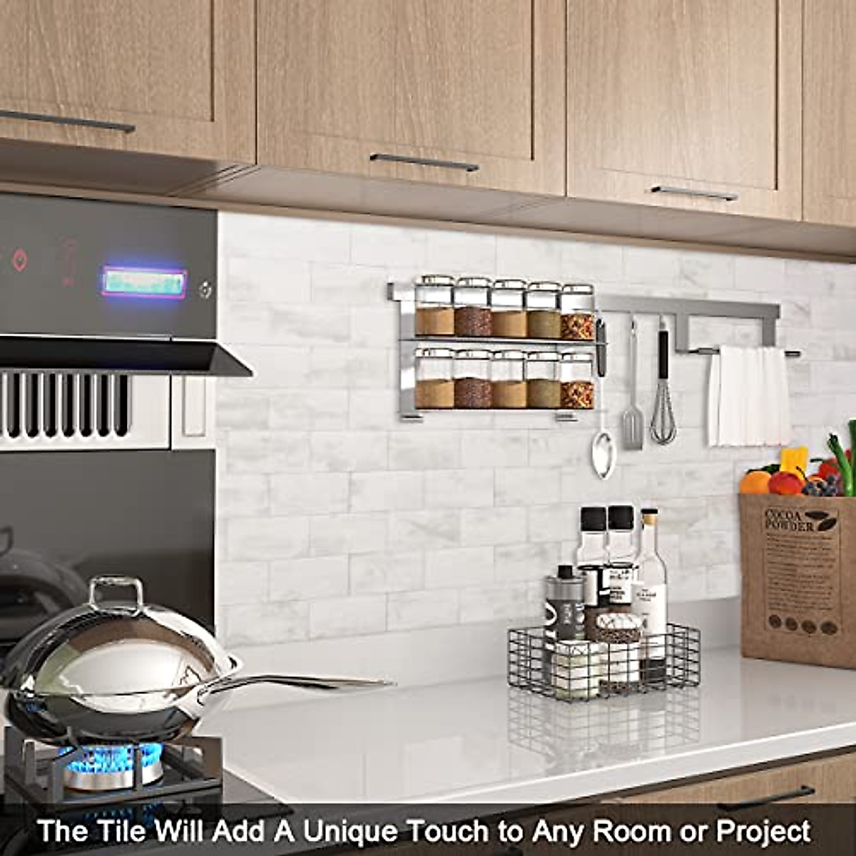 BeNice Stick on Subway Tiles Peel and Stick Backsplash, Adhesive Wall Tiles Peel and Stick Imitaiton Marble Tiles Stickers(5sheets,Rustic Gray)