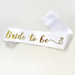 BLUPLE Bride to Be Sash 1pc Bachelorette Party Sash Bridal Shower Hen Party Supplies Decorations Party Wedding Favors Accessories (Gold/White)