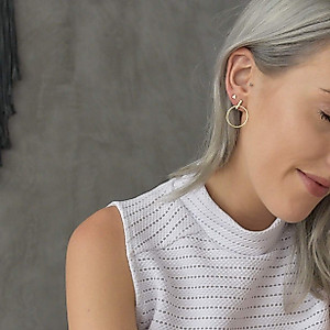 Circle & Bar Front Hoop Earrings | 18k Gold Plated Hypoallergenic Brass