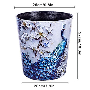 Scakbyer 10L/2.64 Gallon PU Leather Trash Can Decorative Waterproof Wastebasket Paper Basket Garbage Bin for Home Office Bathroom