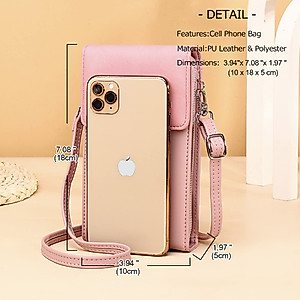 Aovtero Small Cell Phone Crossbody Purse for Women Mini Shoulder Handbag Wallet with Credit Card Slots (Pink)