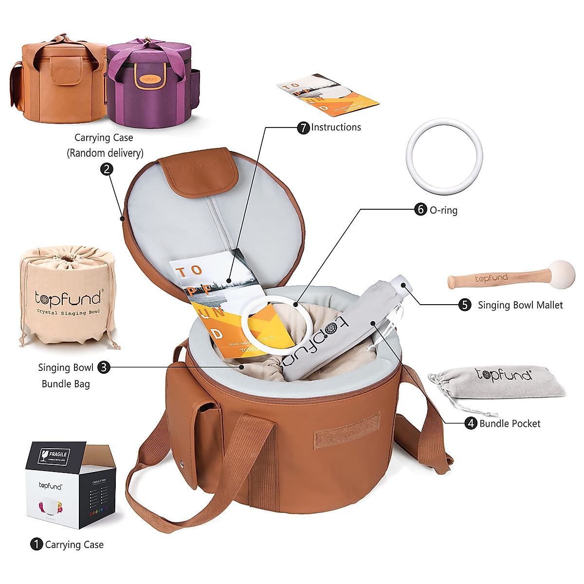 TOPFUND D Note Crystal Singing Bowl Sacral Chakra 11 Inch with Artificial Leather Carrying Case and Suede Mallet