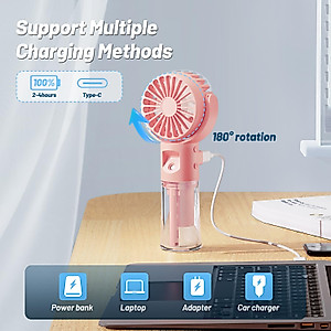 AJIJING Mini Portable Fan, Cooling Misting Fan, 4 Speeds Small Handheld Fan, USB Rechargeable Pocket Fan [14-32 Working Hours], Summer/Outdoor/Concerts, Gifts for Women (Pink)