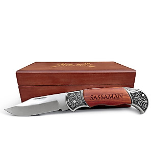 Customized Engraved Pocket Knife and Wood Box, Personalized Pocket Knife, Rose Wood Folding Pocket Knife, Folding Knife