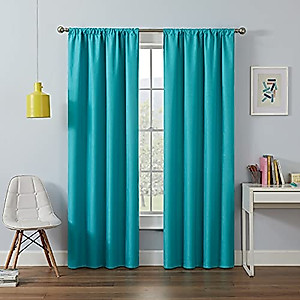 ECLIPSE Kendall Modern Blackout Thermal Rod Pocket Window Curtain for Bedroom or Living Room (1 Panel), 42" x 63", Turquoise